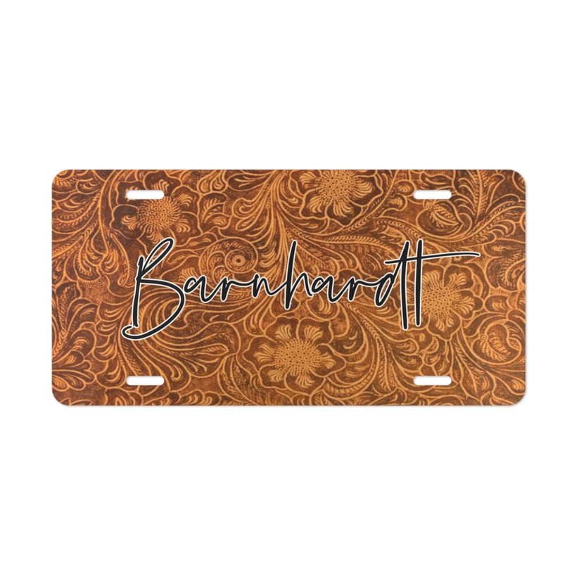 Custom Leather Tooled Western License Plate – River Runs Show Pads LLC